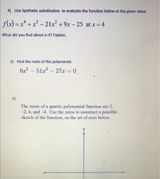 Solved 4) Use Synthetic substitution to evaluate the | Chegg.com