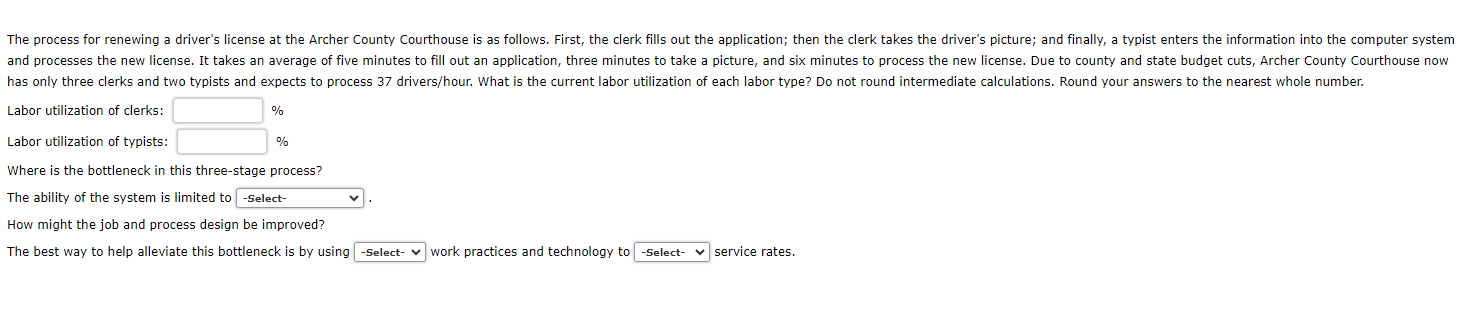Solved Labor utilization of clerks:%Labor utilization of | Chegg.com