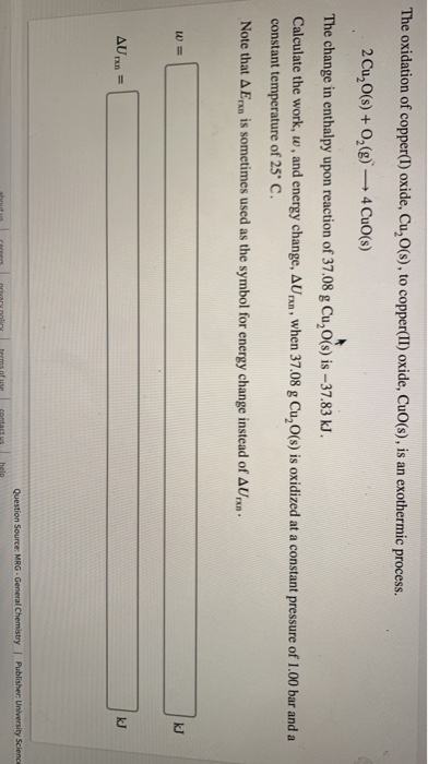 Solved The oxidation of copper(1) oxide, Cu, O(s), to | Chegg.com