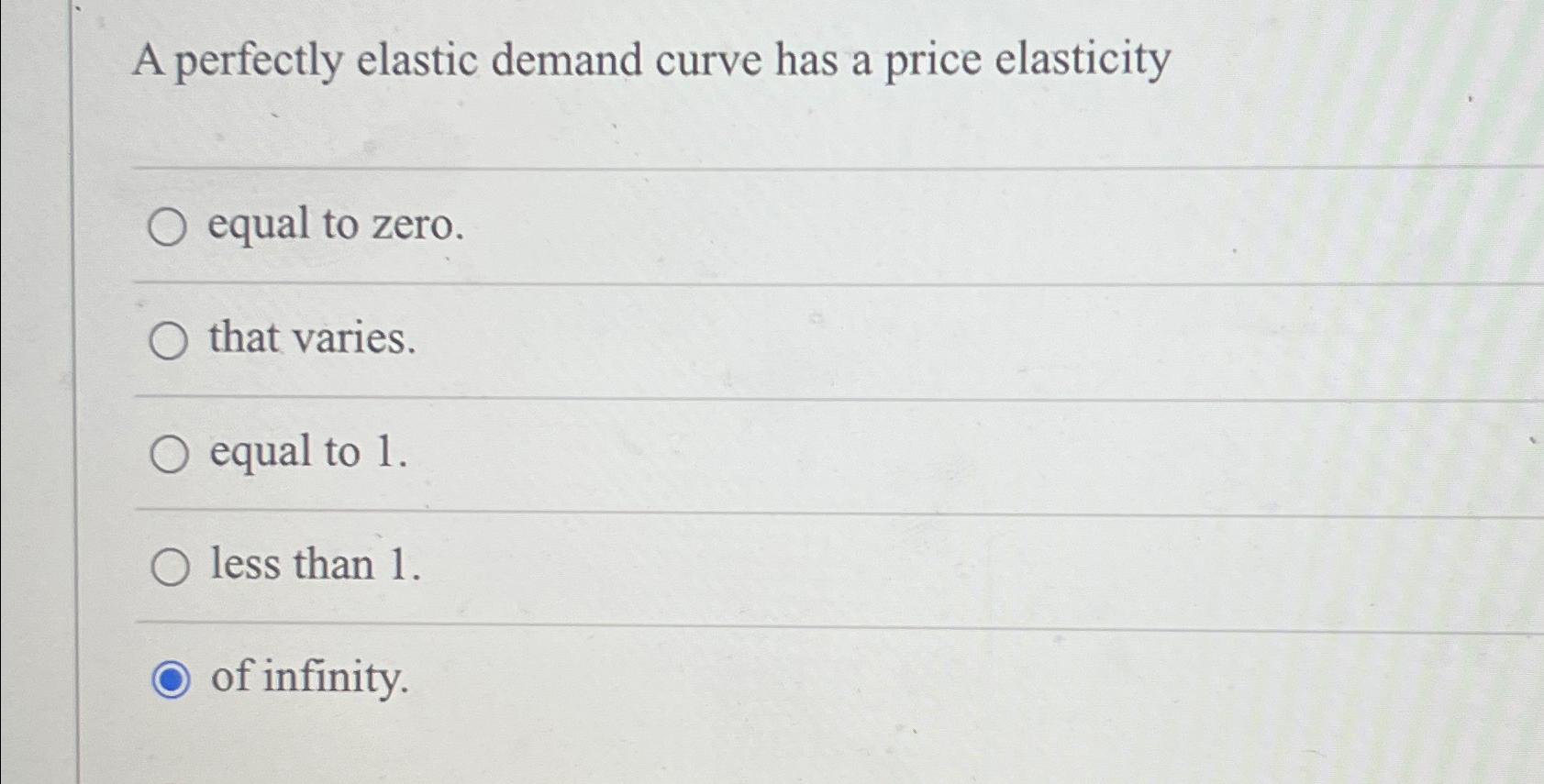 Solved A perfectly elastic demand curve has a price | Chegg.com
