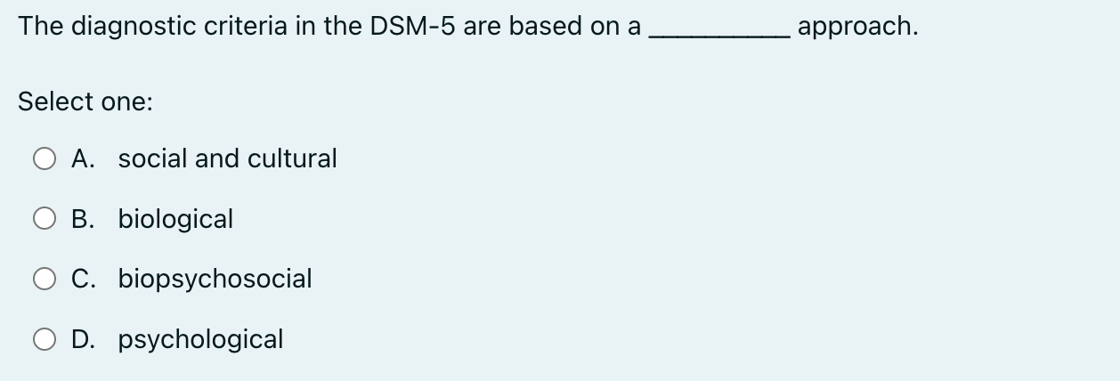 Solved The diagnostic criteria in the DSM- 5 ﻿are based on | Chegg.com