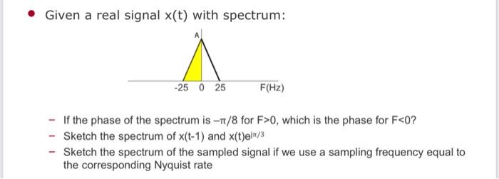 Solved - Given a real signal x(t) with spectrum: - If the | Chegg.com