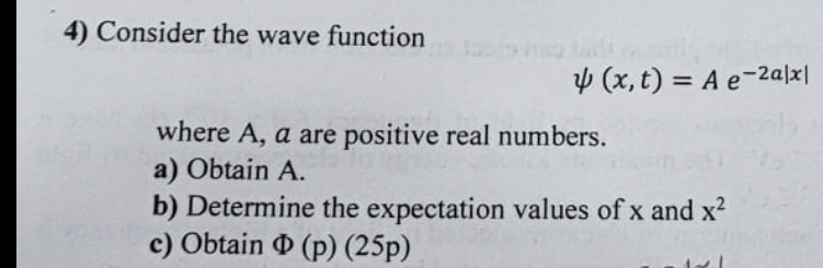 Solved Consider the wave functionψ(x,t)=Ae-2a|x|where A,a | Chegg.com