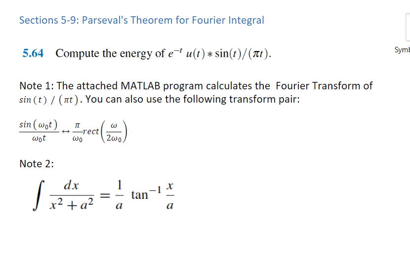 Solved Sections 5-9: Parseval's Theorem for Fourier | Chegg.com