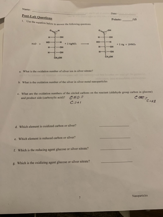 Solved Name: Date: Post-Lab Questions Points: 15 1. Use the | Chegg.com