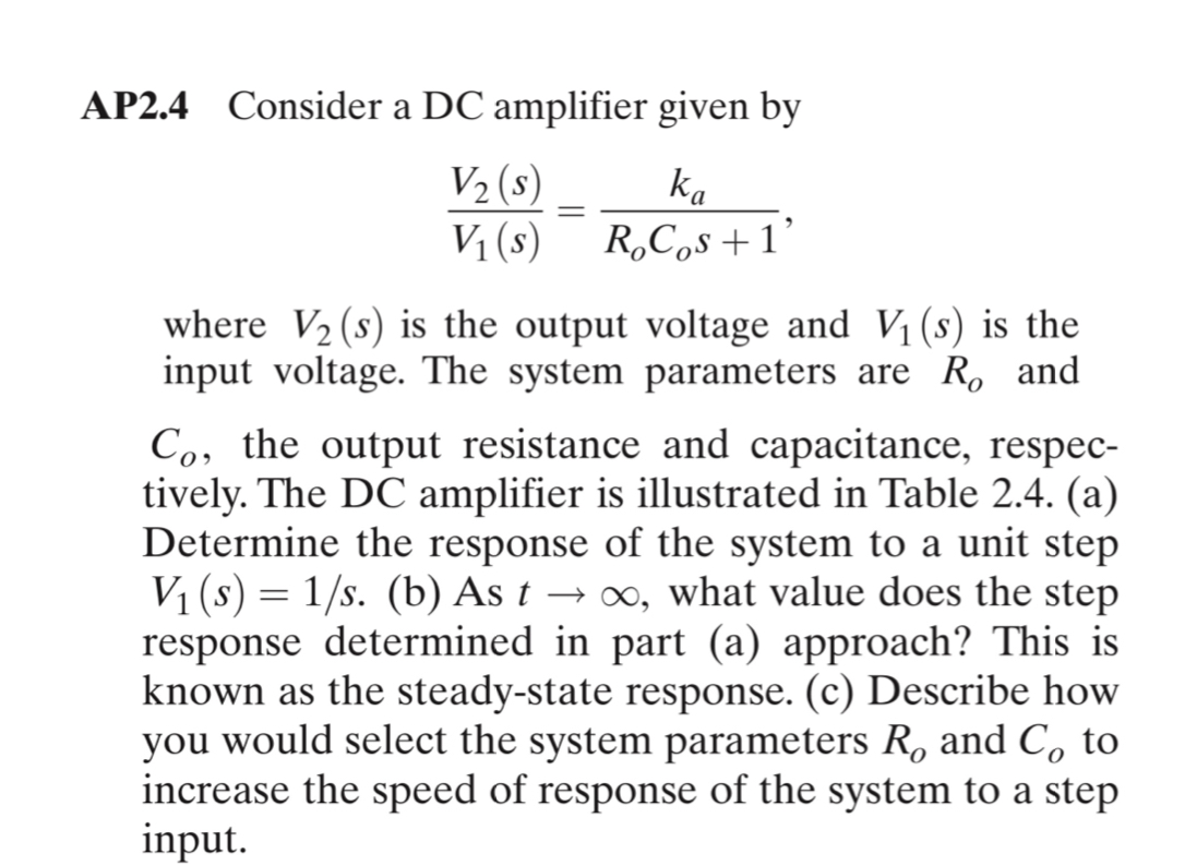 Solved AP2.4 ﻿Consider a DC amplifier given | Chegg.com