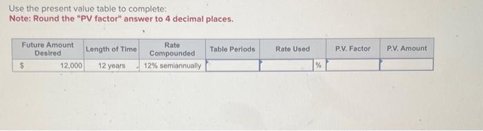 Solved Use the present value table to complete: Note: Round | Chegg.com