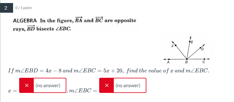 Solved ALGEBRA In the figure, vec(BA) ﻿and vec(BC) ﻿are | Chegg.com