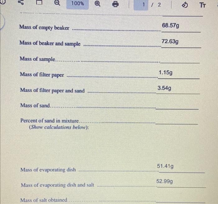 Solved whats the mass of the sample? The mass of sand? the | Chegg.com