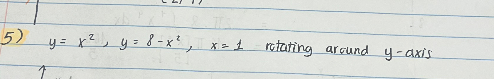 Solved y=x2,y=8-x2,x=1 ﻿rotating around y-axis | Chegg.com