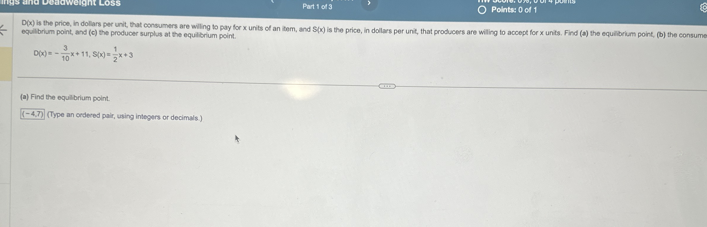 Solved Part 1 ﻿of 3Points: 0 ﻿of 1D(x) ﻿is the price, in | Chegg.com