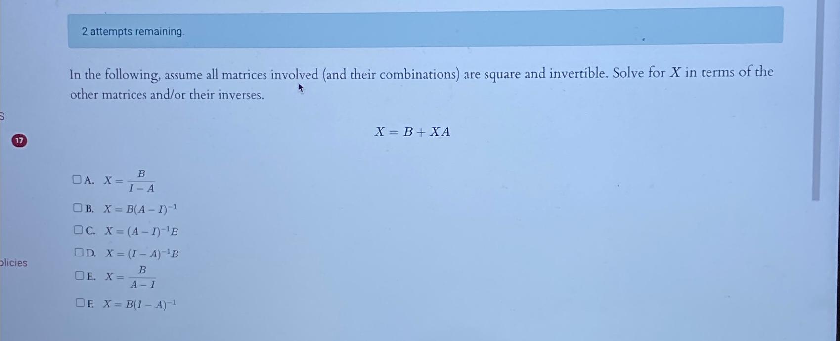 Solved 2 ﻿attempts remaining.In the following, assume all | Chegg.com