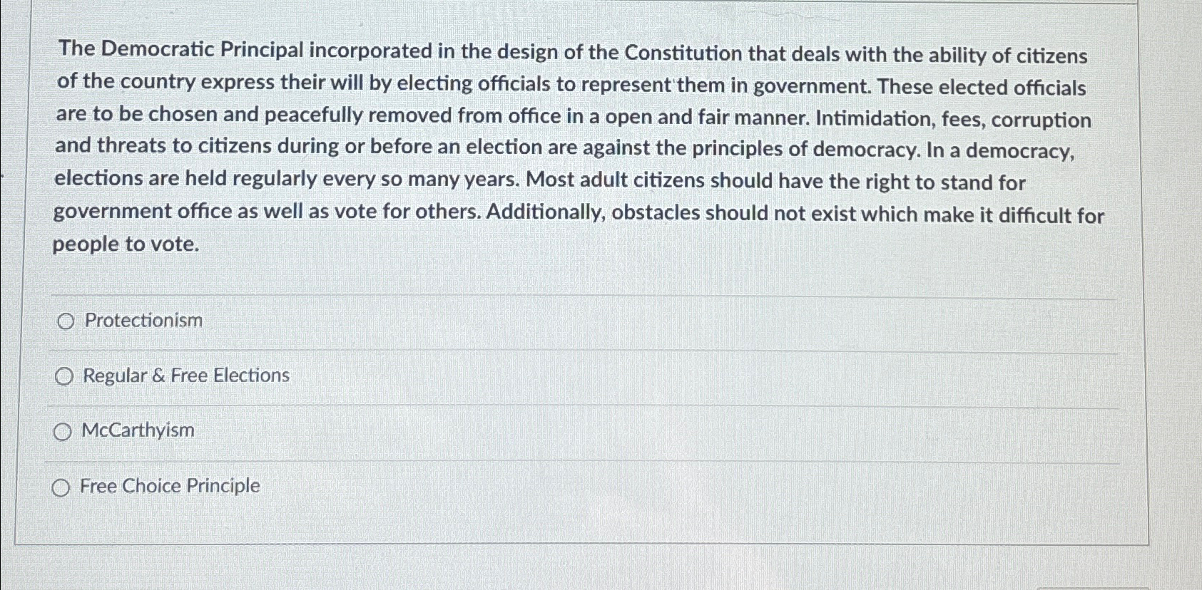 Solved The Democratic Principal incorporated in the design | Chegg.com