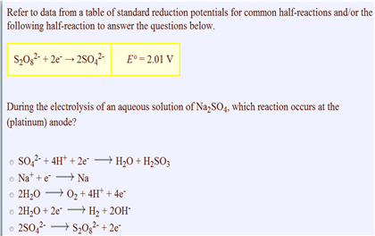 Solved Refer to data from a table of standard reduction | Chegg.com
