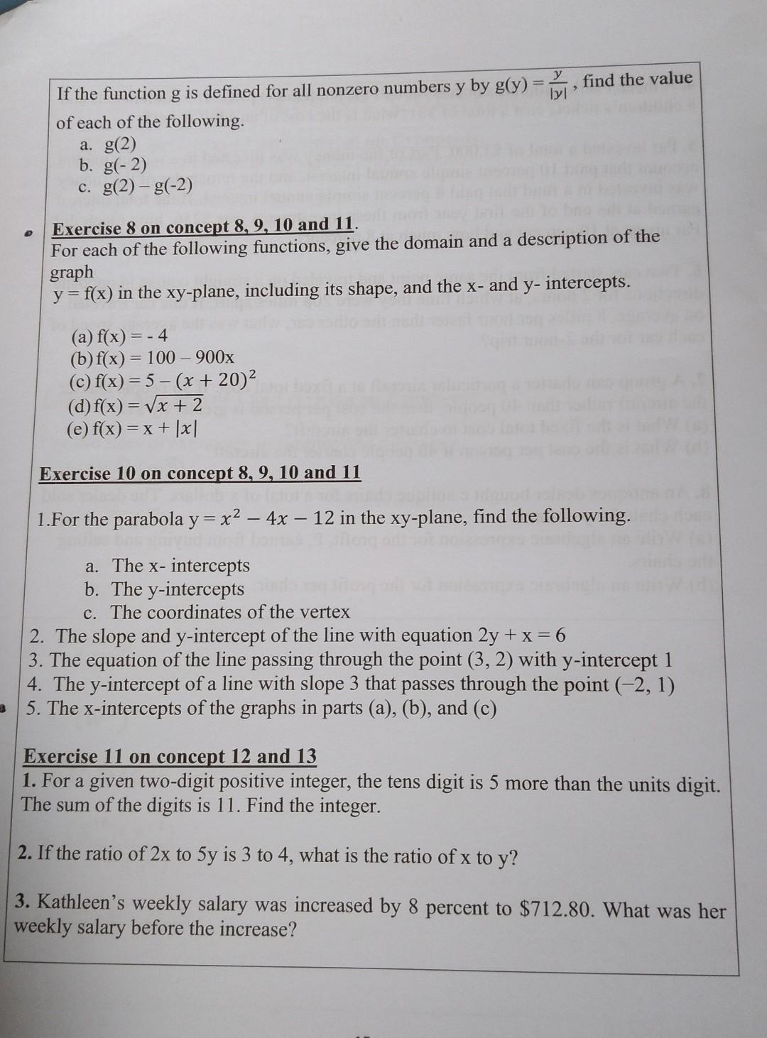 Solved If the function g is defined for all nonzero numbers | Chegg.com