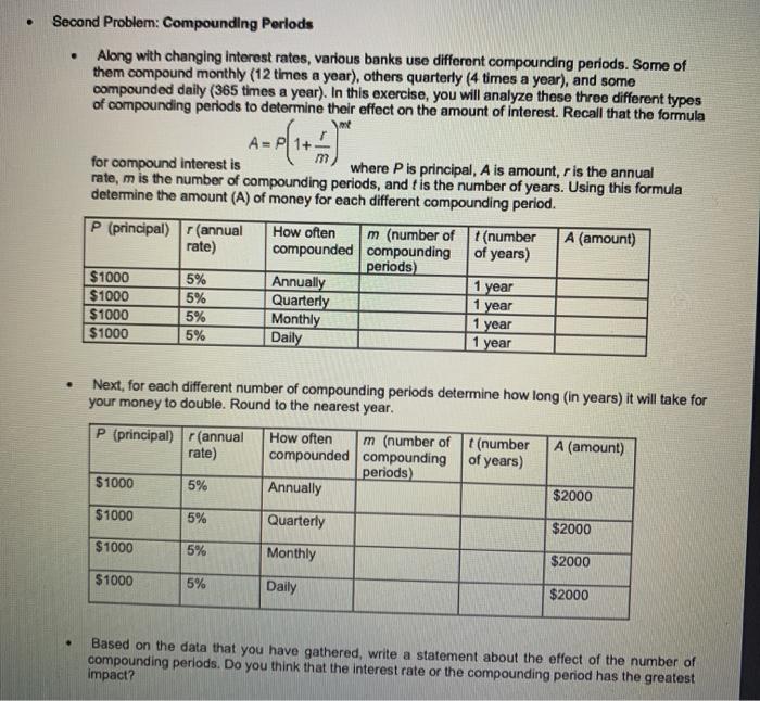Solved . . Second Problern: Compounding Periods Along with | Chegg.com