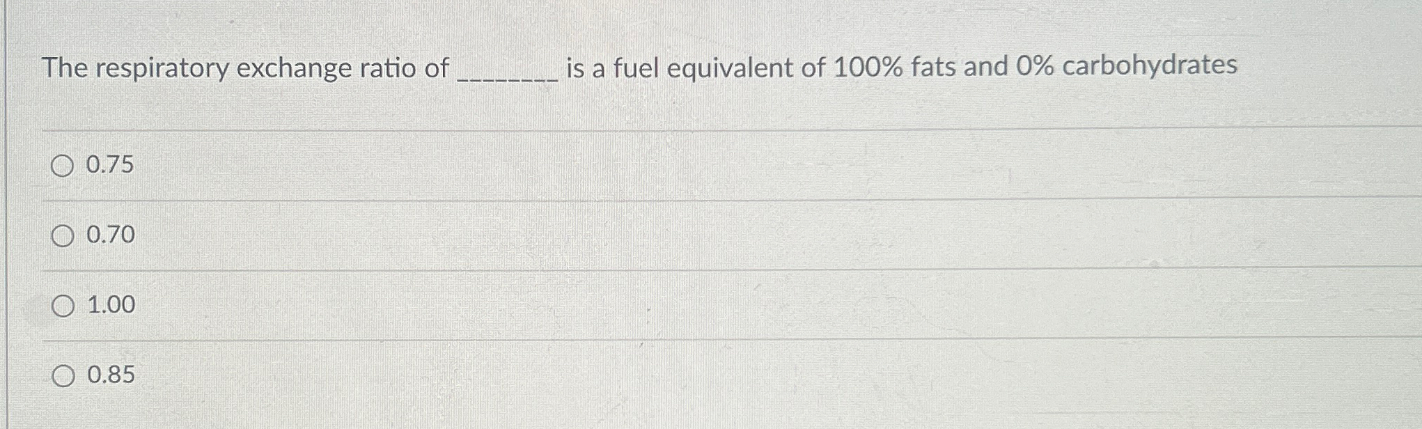 Solved The respiratory exchange ratio of ﻿is a fuel | Chegg.com