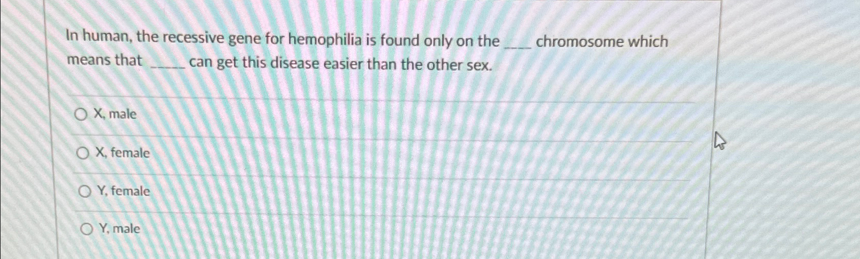 Solved In human, the recessive gene for hemophilia is found | Chegg.com