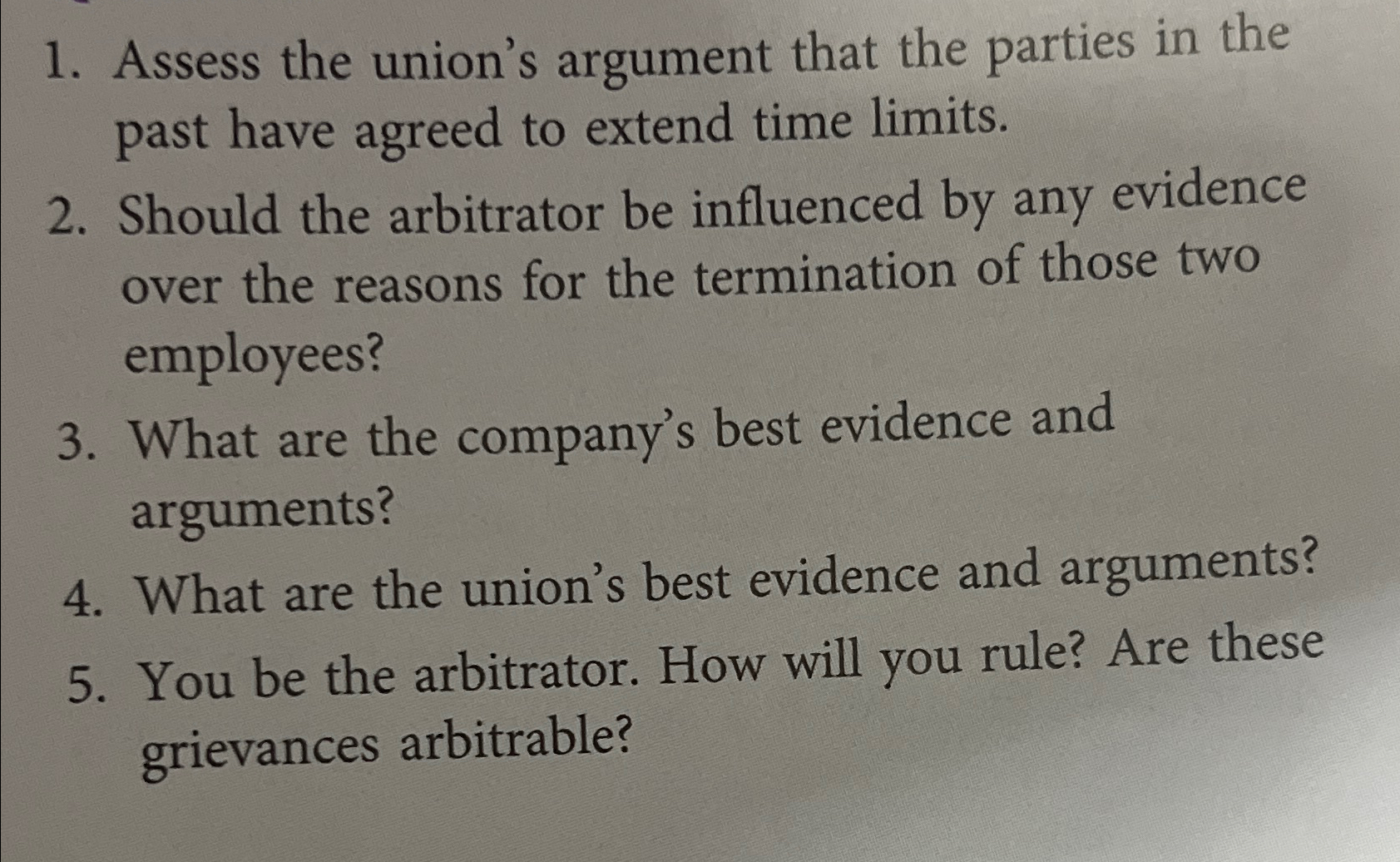 Solved Assess the union's argument that the parties in the | Chegg.com
