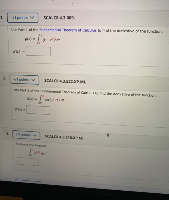 Solved -/1 points v SCALC8 4.3.009. Use Part 1 of the | Chegg.com Solved -/1 points v SCALC8 4.3.009. Use Part 1 of the | Chegg.com
