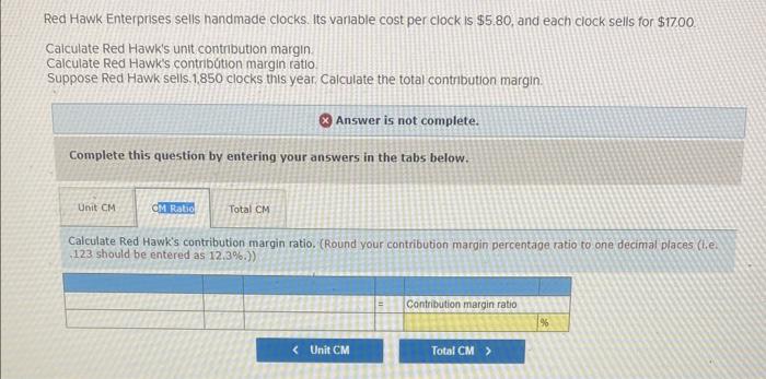 Solved Red Hawk Enterpnses sells handmade clocks. Its | Chegg.com