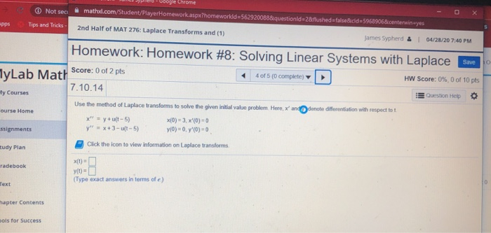 Solved chrome Not seg mathud.com/Student/PlayerHomework.aspx | Chegg.com