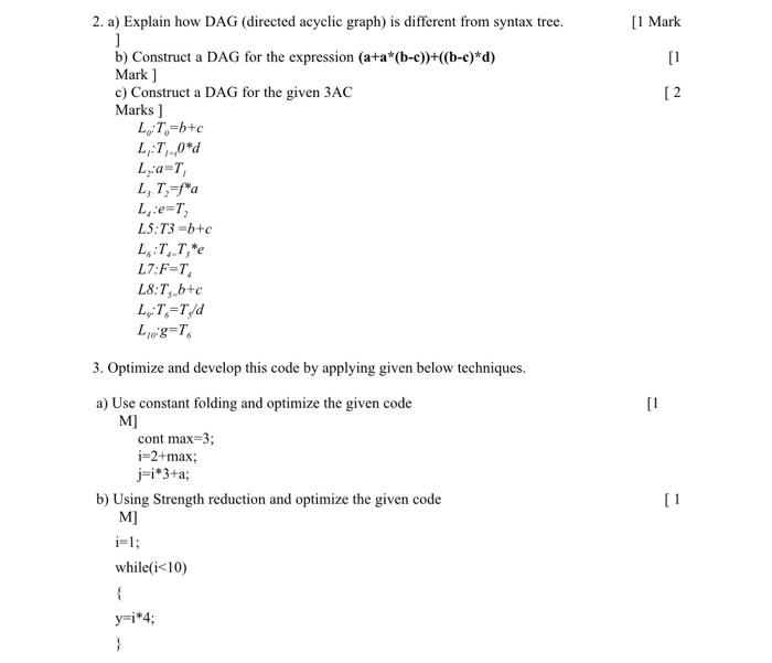 Solved [1 Mark [1 [ 2 2. a) Explain how DAG (directed | Chegg.com