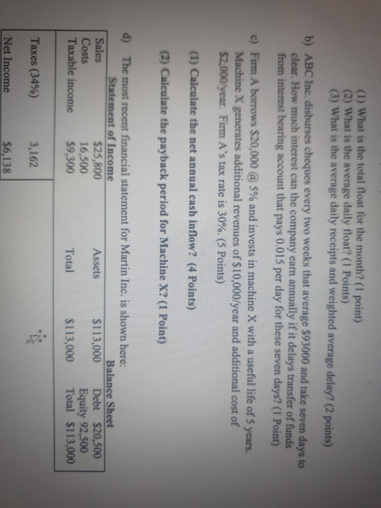 Solved (1) What is the total float for the month? (1 point) | Chegg.com