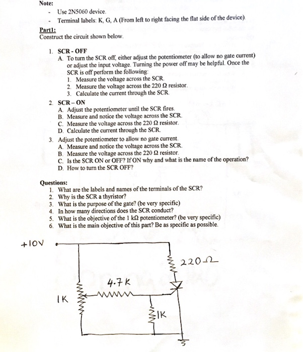Solved Note: - Use 2N5060 device. • Terminal labels: K, G, A | Chegg.com
