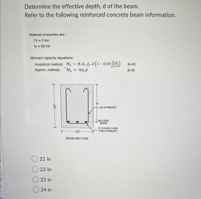 Solved Determine the effective depth, d of the beam. Refer | Chegg.com
