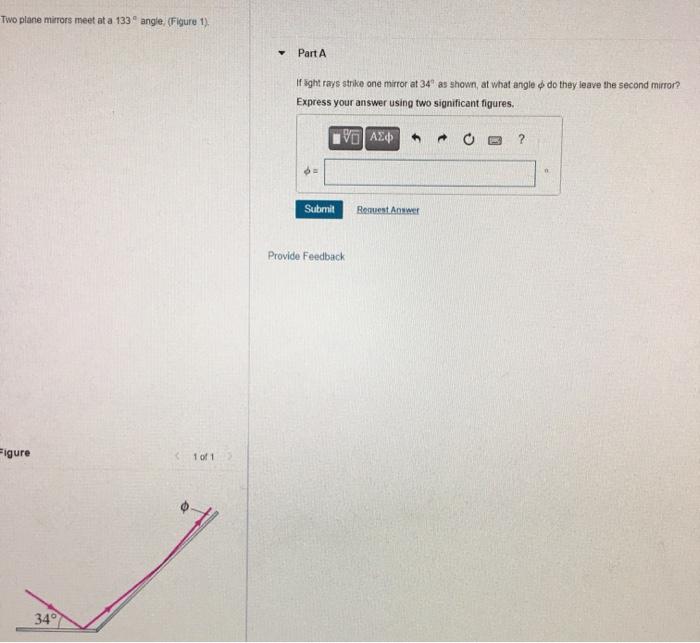 Solved Two plane mirrors meet at a 133 angle. (Figure 1) | Chegg.com