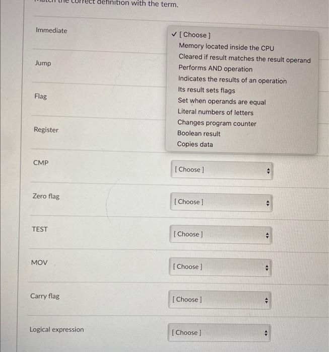 Solved Immediate Jump Flag Register CMP Zero flag TEST MOV | Chegg.com
