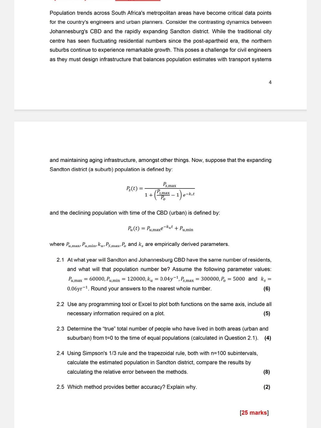 Solved Population trends across South Africa's metropolitan | Chegg.com