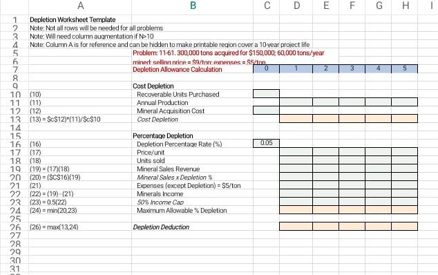 Solved F G H 1234567 3 4 5 A B С D E Depletion Worksheet | Chegg.com
