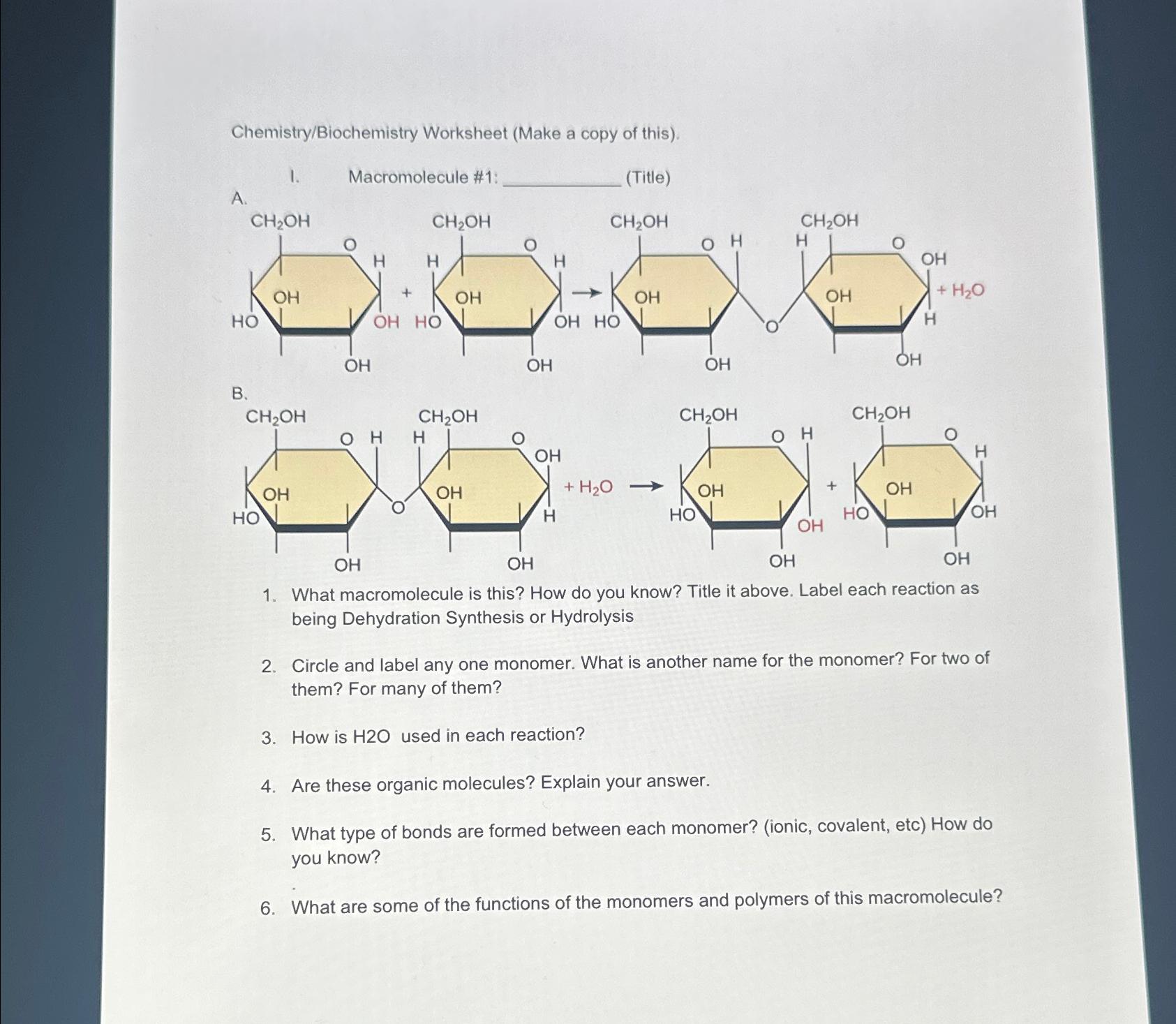 Solved Chemistry/Biochemistry Worksheet (Make a copy of | Chegg.com