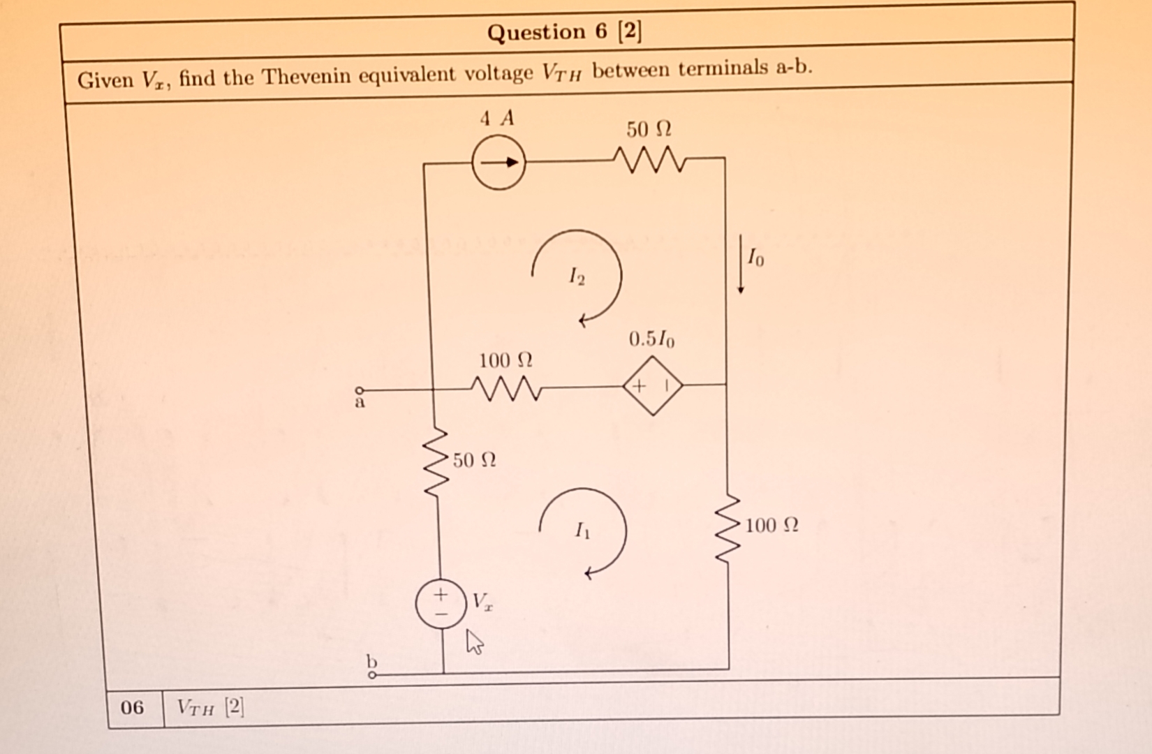 Solved Question 6 [2]Given Vx, ﻿find the Thevenin equivalent | Chegg.com