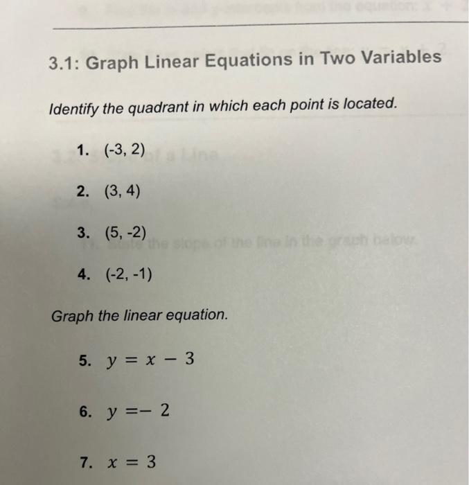Solved 3.1: Graph Linear Equations in Two Variables Identify | Chegg.com