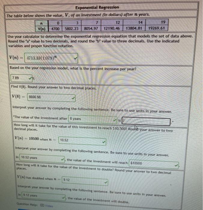 Solved Exponential Regression The table below shows the | Chegg.com