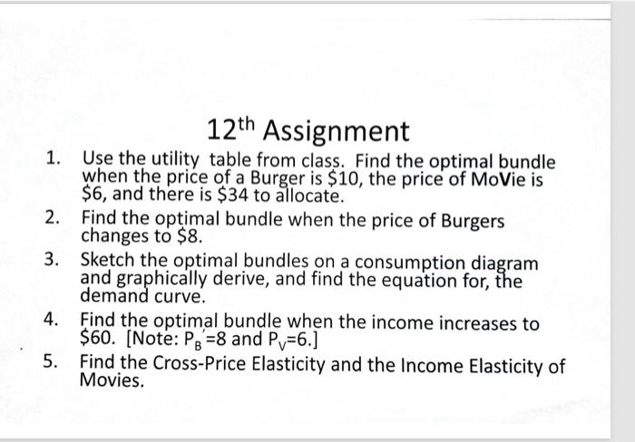 Solved 1. 2. 3. 4. 5. 12th Assignment Use the utility table | Chegg.com
