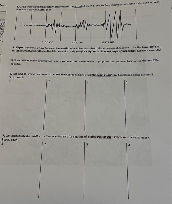 Solved Exam 3. Using the seismogram below, clearly label the | Chegg.com