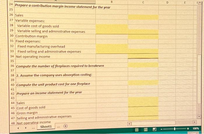 Solved Variable and Absorption Costing using Excel's SUM and | Chegg.com