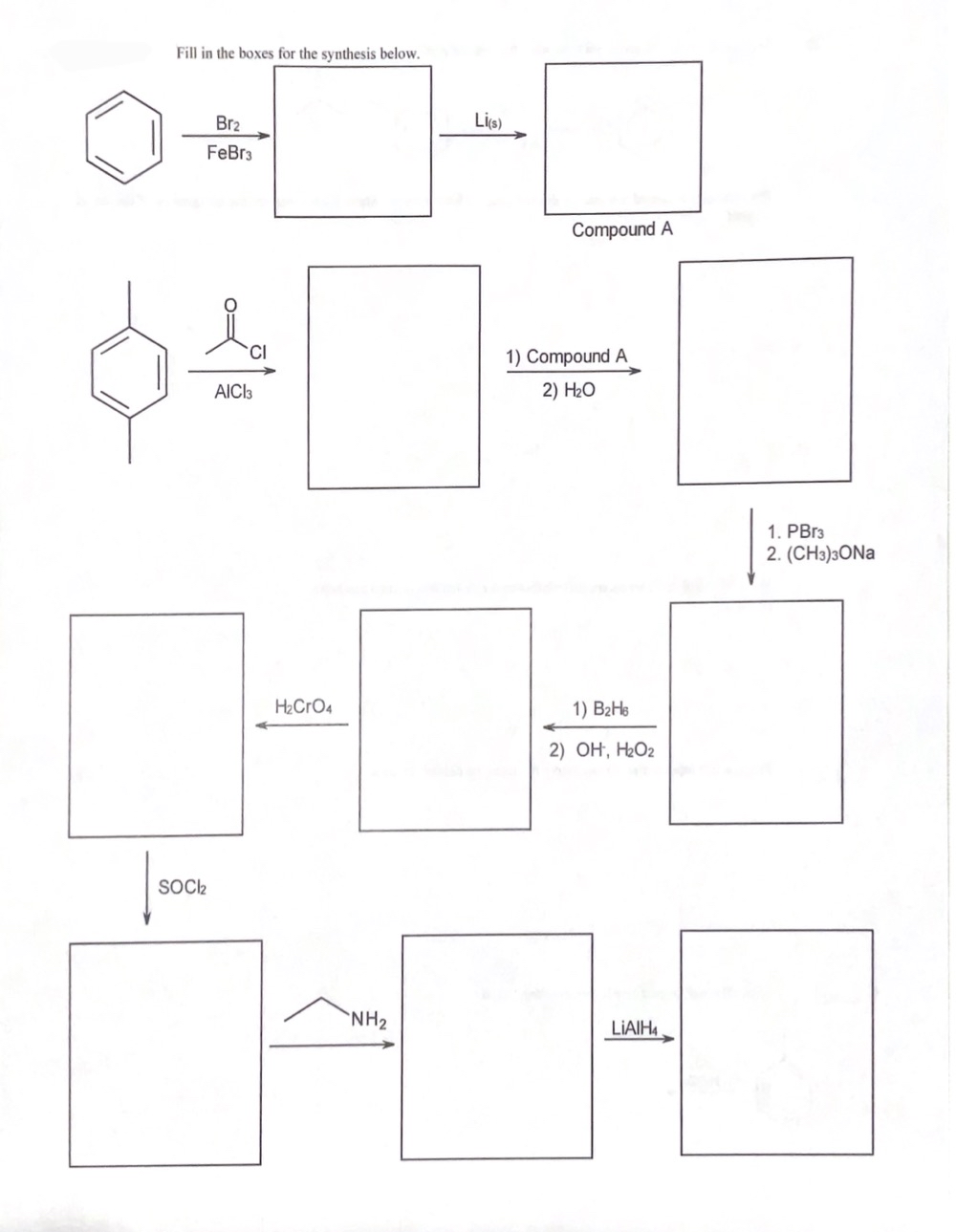 Solved Fill in the boxes for the synthesis below. | Chegg.com