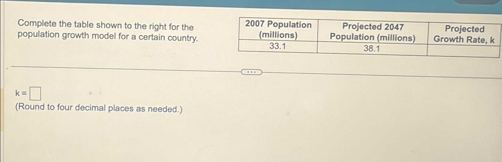 Solved Complete the table shown to the right for the | Chegg.com