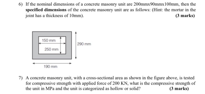 Solved 6) If the nominal dimensions of a concrete masonry | Chegg.com