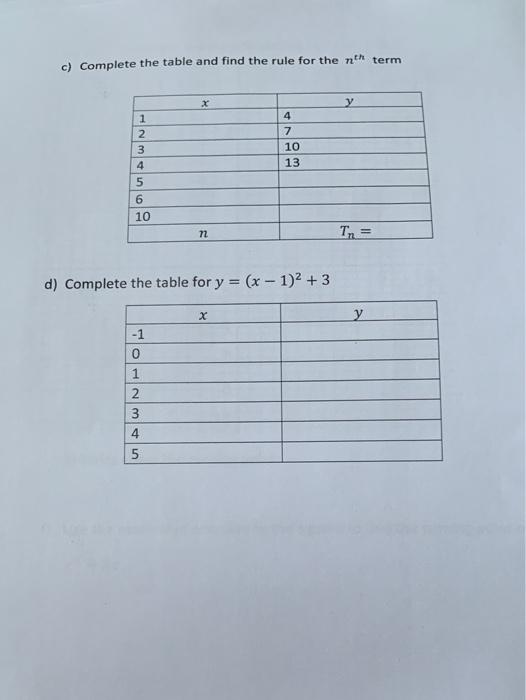 Solved c) Complete the table and find the rule for the nth | Chegg.com