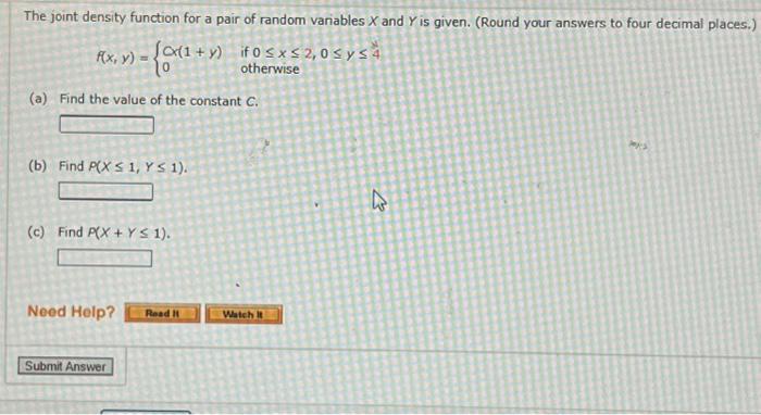 Solved The joint density function for a pair of random | Chegg.com