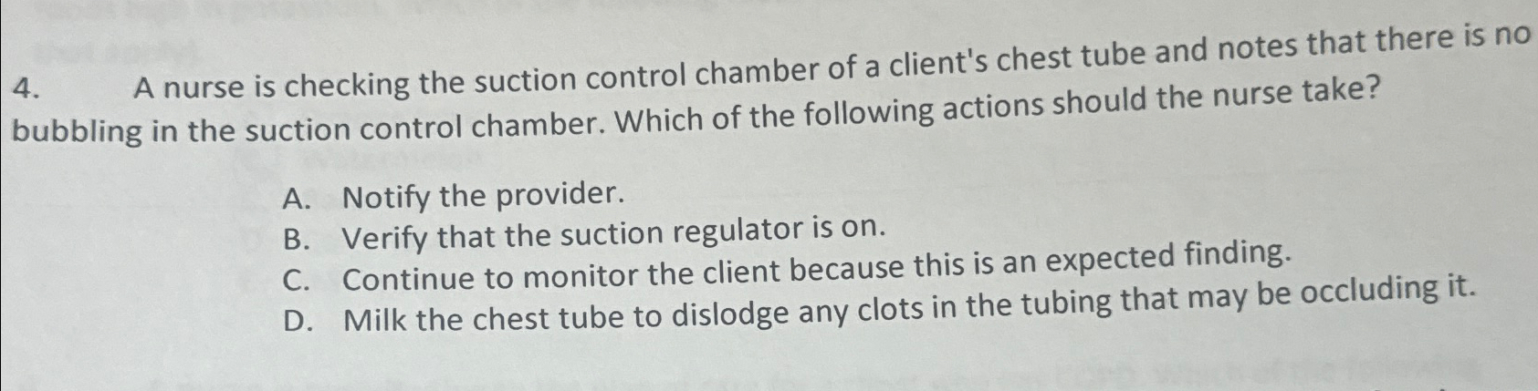 Solved A nurse is checking the suction control chamber of a | Chegg.com