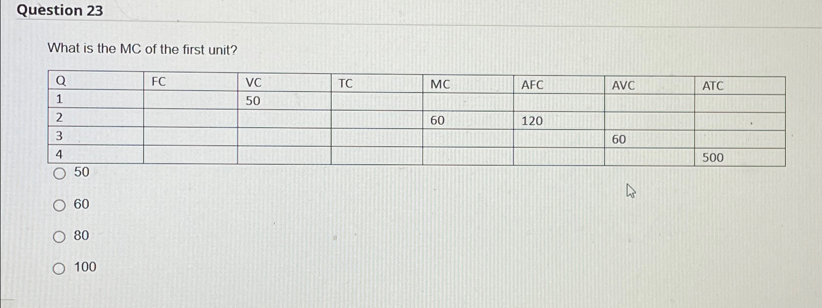 Solved Question 23What is the MC of the first | Chegg.com