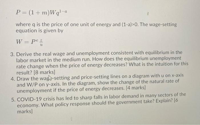 Solved Suppose the price-setting equation is given by P= (1 | Chegg.com