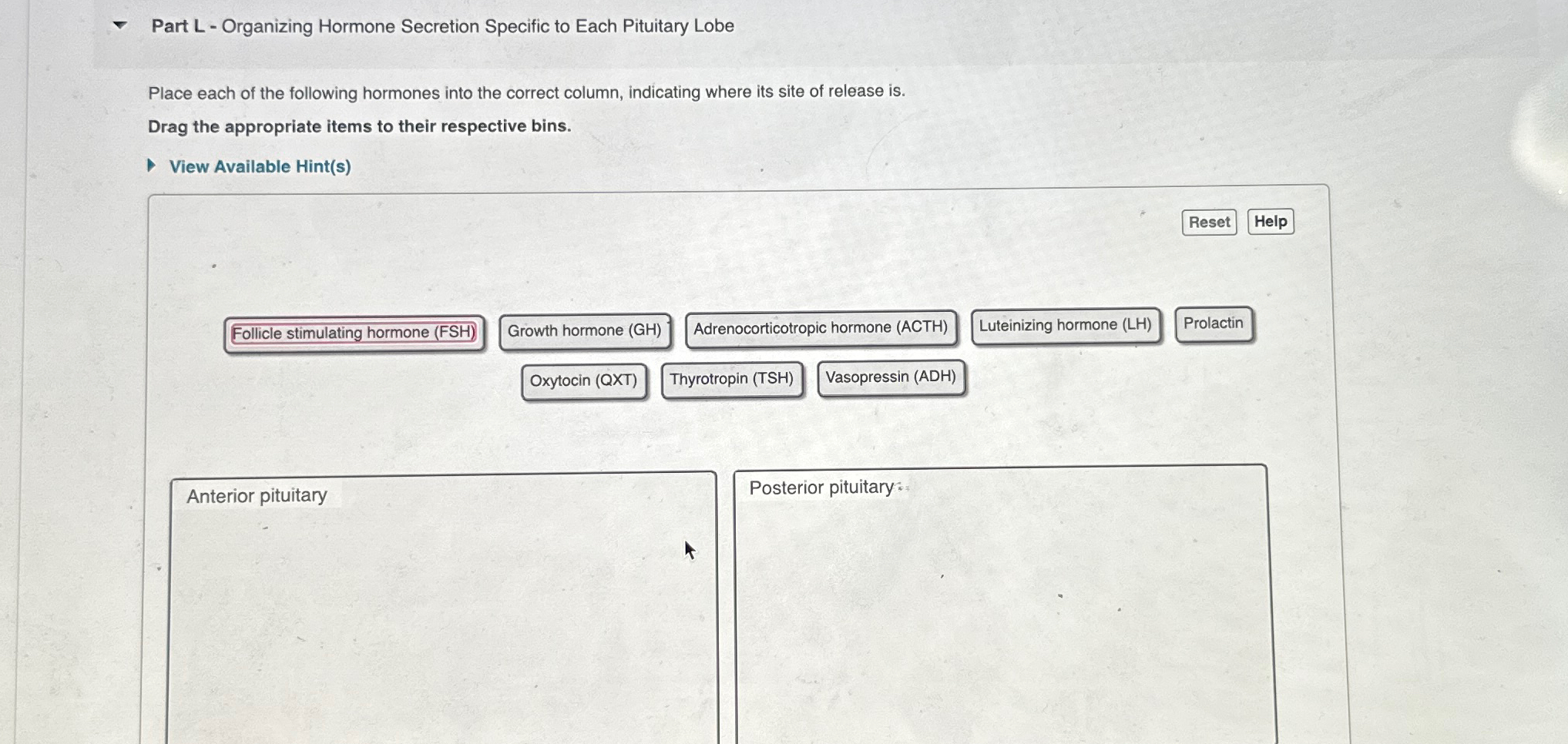 Solved Part L- ﻿Organizing Hormone Secretion Specific to | Chegg.com